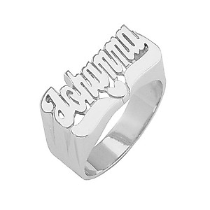 Lee106Z Personalized Gold (8.5mm) Size Script Letter with Plain Heart Tail Name Ring (yellow-gold 10k, 7)