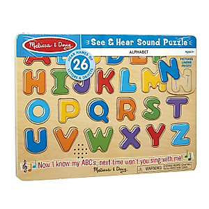 Melissa & Doug Wooden Alphabet Sound Puzzle - Wooden Puzzle With Sound Effects (26 pcs)