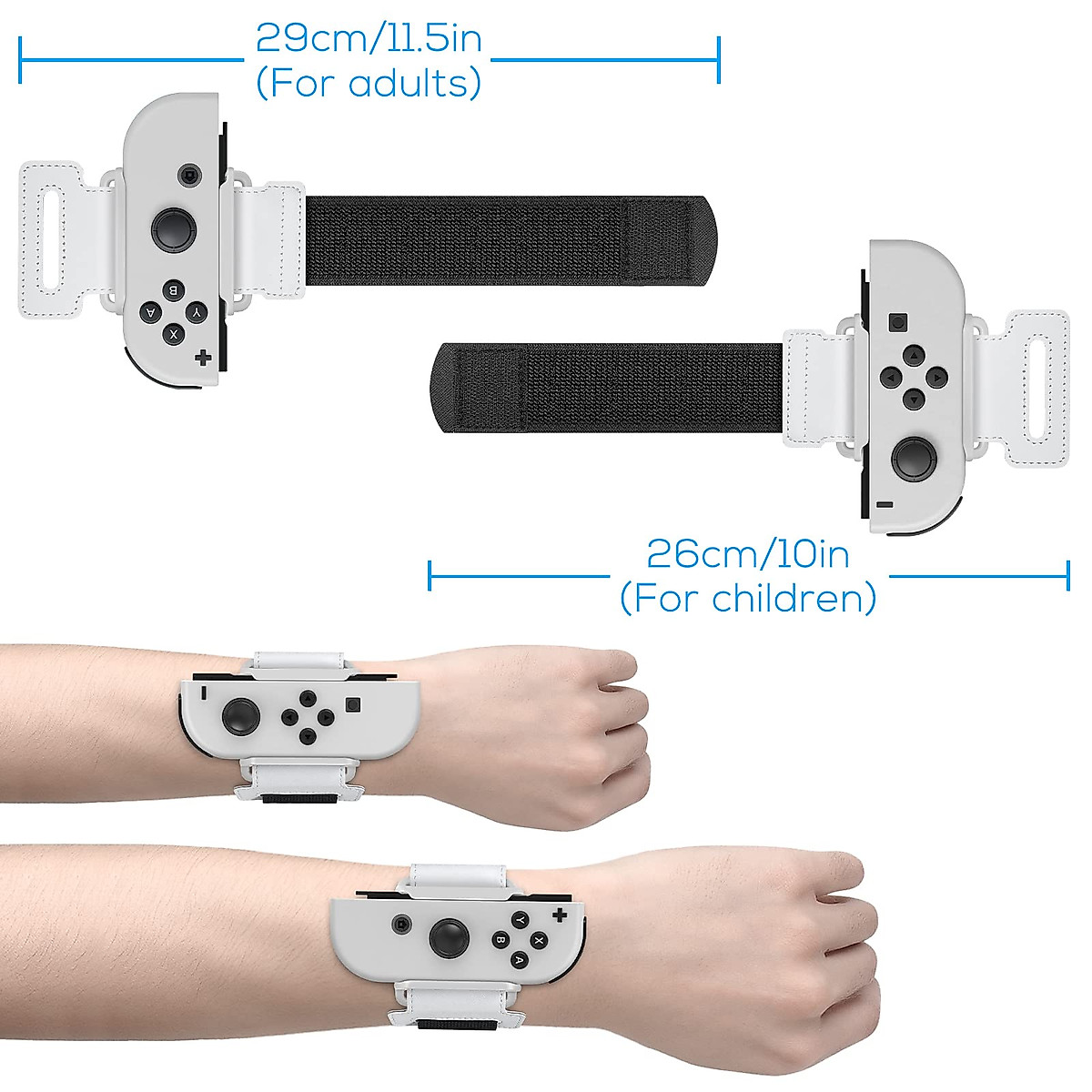 Upgraded Wrist Bands Strap for Switch Just Dance 2023/2022/2021/2020/2019, Adjustable Wrist Strap Wristbands Sets Compatible with Switch/Switch OLED Controllers for Zumba, Two Size, 2 Pack-White