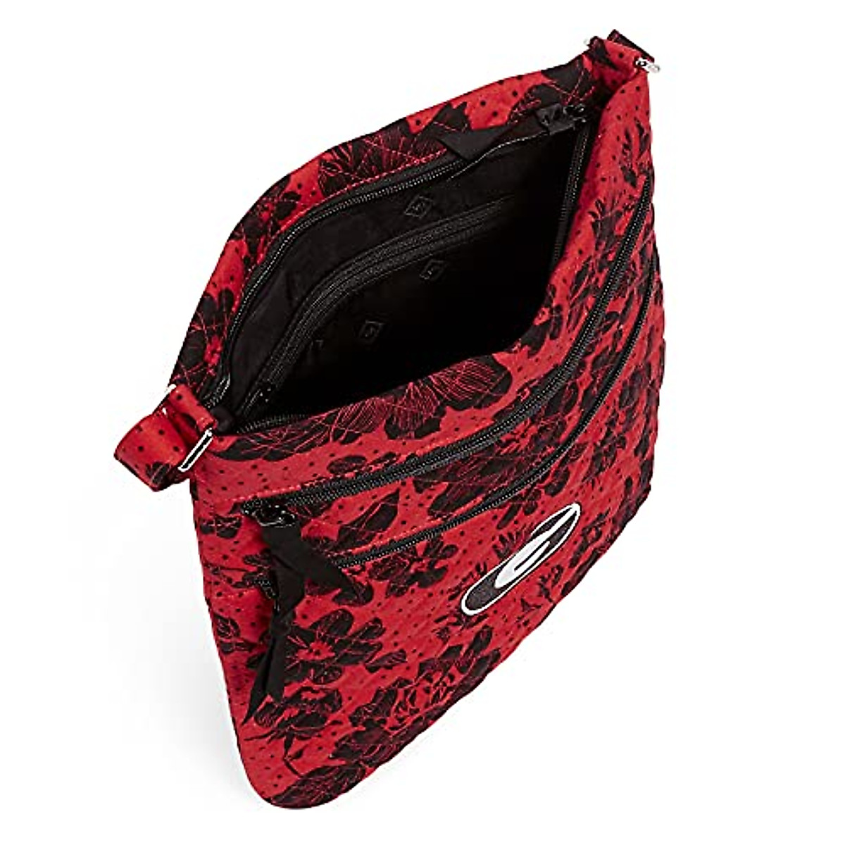 Vera Bradley Women's Cotton Collegiate Triple Zip Hipster Crossbody Purse (Multiple Teams Available), University of Georgia Red/Black Rain Garden - Recycled Cotton, One Size