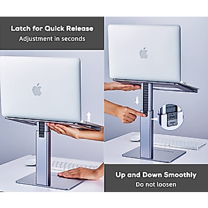 Adjustable Laptop Stand for Desk, DJ Laptop Stand Adjustable Height, Laptop Raised Stand for Standing & Sitting Mode, Laptop Riser Stand of Elevated Stand, Tall, Strong and Airflow Even for 17 inch