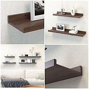 Boswillon Floating Shelves Wall Mounted Set of 2, Farmhouse Wall Shelves for Storage with Lip, Display Picture Ledge Shelf for Wall Decor Bedroom Living Room Bathroom Kitchen - Walnut