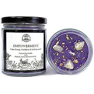 Empowerment Affirmation Candle | 9 oz Natural Soy Wax Orange Calcite Crystals, Herbs & Essential Oils | Confidence, Power, Positive Self-Image | Wiccan, Pagan, Metaphysical