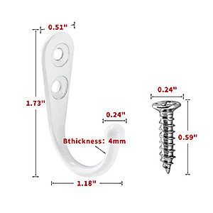 BokWin 20PCS White Wall Mounted Coat Hooks Single Coat Hanger,Mug Hooks Rustproof Wall Hooks for Towel Hat Key Bag on Bathroom, Kitchen, Livingroom