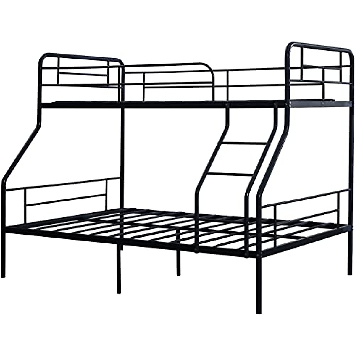 cuoote Twin Over Full Bunk Bed, Metal Twin Over Full Bunk Bed with Ladder and Guardrail, Space-Saving Design for Boys, Girls, No Box Spring Needed (Black, Twin Over Full)