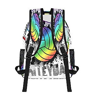 Volleyball Print Backpack, Sport Ball Black Backpacks Shoulder Bag Casual Lightweight Travel Laptop Daypack Bag for Women Men