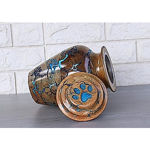 Medium Size Lightning Strike Wooden Pet Urns for Dogs Ashes, Turn Wood pet Cremation urns with Threaded Lid | Carved Paw Cat/Dog Urn for Pet Ashes Dog (Lightening Work, Medium 65 cu inches)