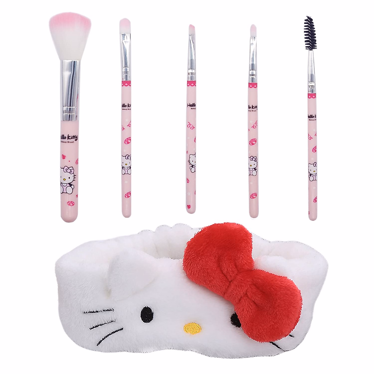 5PCS Kitty Makeup Brush with Kitty Cat Headband-Cosmetic Makeup Brush Set Professional Tool Kit Set Brush Set Best Gift for Young Girl Women