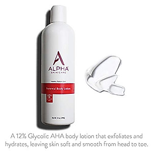 Alpha Skin Care Revitalizing Body Lotion with 12% Glycolic AHA, Simple and Effective Multi-Purpose Daily Moisturizer Hydrates and Exfoliates with Acne Treatment, Anti-Aging, Smoothing Properties