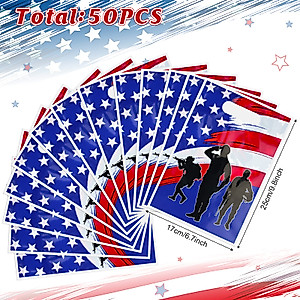 MASHAN 50pcs Veterans Day Gift Bags, Plastic Goodies Treat Bags with American Flag Patriotic Soldier for Independence Day Veterans Day and Army Party Decorations