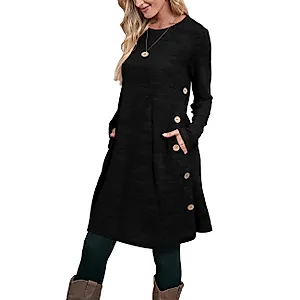 OFEEFAN Sweater Dresses for Women Tunics for Women to Wear with Leggings Black XL