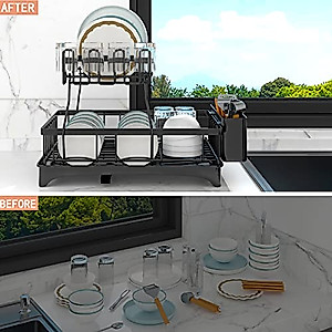 B BEAUTYBABY 2 Tier Dish Drying Rack with Drainboard Dish Racks for Kitchen Counter Dish Drainers Set with Utensils Holder Auto-Drainage Large Capacity Stainless Steel Dish Rack Detachable