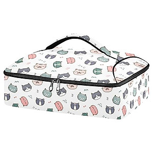 Kcldeci Insulated Thermal Food Carrier Insulated Casserole Carrier for Hot or Cold Food,Cartoon Cat Face (2) Insulated Tote Bag for Potluck Cookouts Parties Picnic,Lasagna Lugger