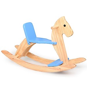 KRAND Wooden Rocking Horse Baby Ride On Toy for Toddler Rocking Horse Classic Design with Pedal and Safe backrest for Toddlers (Blue)