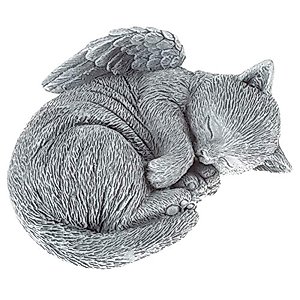 Pure Garden Sculpture Pet Memorial Statue, Sleeping Angel Cat