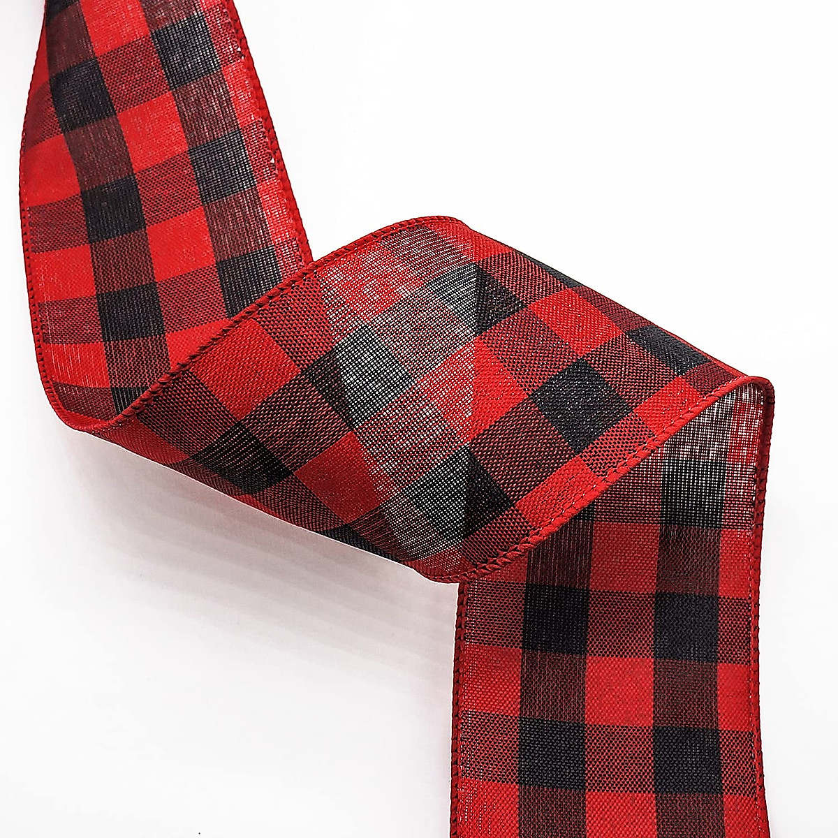 CT CRAFT LLC Plaid Cambridge Gingham Buffalo Wired Ribbon 2.5" x 50 Yards Black with Red for Christmas Home Decor Tree Topper Bow Gift Wrapping DIY Crafts Wreath Garland Wedding