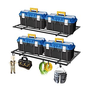 Yeeoy Garage Wall Shelves 2 Pack, 47" x 24" Heavy Duty Wall Mounted Shelving with Hooks, Bike Storage Rack Garage Tool Organizer, 400lbs Load Capacity (Total)