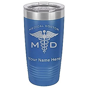 LaserGram 20oz Vacuum Insulated Tumbler Mug, MD Medical Doctor, Personalized Engraving Included (Dark Blue)