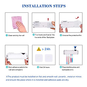 SARMOCARE Toothbrush Holder Cleaner with Fan Drying & 6min Timing Function, 5 Toothbrush Slots, Rechargeable Bathroom Wall Mounted Fit Sonic and Manual Toothbrushes
