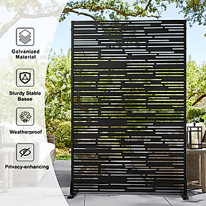 Elevens Metal Outdoor Privacy Screen, Freestanding Outdoor Divider Decorative Privacy Fence Screen,Outdoor Decorative Privacy Screens & Panels, 72" H×47" W (Black-Lines)