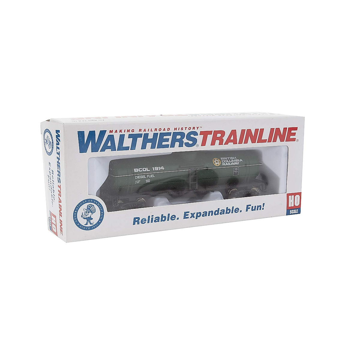 Walthers Trainline HO Scale Model British Columbia Railway Tank Car, Green/Yellow/White