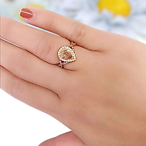 Blue Apple Co. Pear Simulated Morganite Infinity Halo Teardrop Round Engagement Ring Cubic Zirconia Rose Tone 925 Sterling Silver, Size - 6