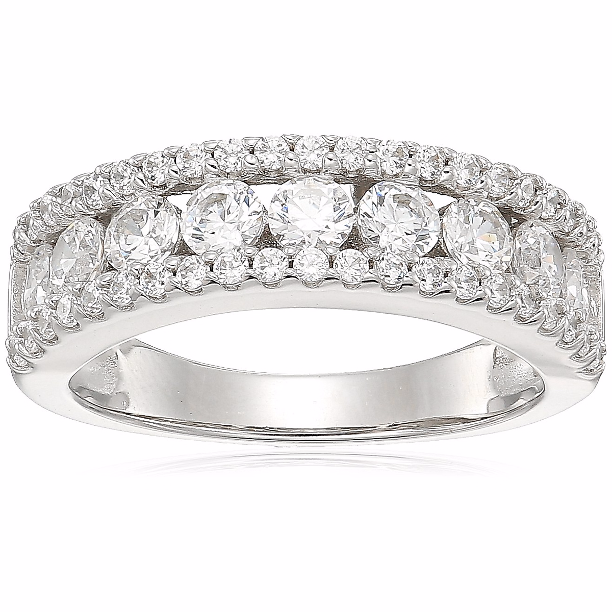 Amazon Essentials Platinum Plated Sterling Silver Infinite Elements Cubic Zirconia Round Three Row Ring, Size 6, (previously Amazon Collection)