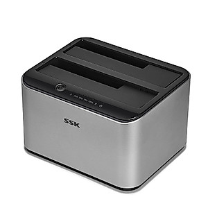SSK Aluminum Hard Drive Docking Station, USB 3.0 to SATA Dual Bay External HDD Dock Caddy Reader for 2.5 & 3.5 inch SATA HDD SSD, with UASP Offline Cloner/Duplicator Function(2x16TB Supports)