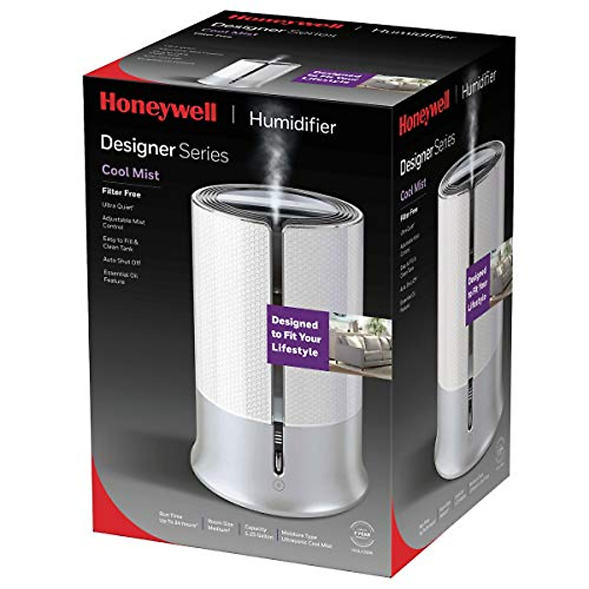 Honeywell Designer Series Cool Mist Humidifier for Medium Room, Bedroom, Kids Room, or Nursery. Ultra-quiet, Auto Shut Off, Easy to Fill and Clean - White, HUL430W