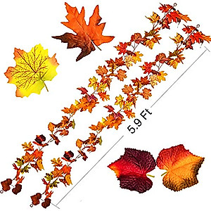 DearHouse 2 Pack Fall Garland Maple Leaf, 5.9Ft/Piece Hanging Vine Garland Artificial Autumn Foliage Garland Thanksgiving Decor for Home Wedding Fireplace Party Christmas