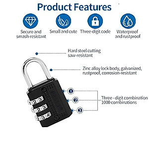 RESET-071 3 Digit Small Combination Lock Tiny Padlock for Mini Locker Box Luggage Suitcase Backpack Black