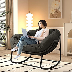 Apepro Outdoor Rocking Chair,Padded Cushion Rocker Recliner Chair Outdoor for Front Porch, Living Room, Patio, Garden, Yard (Gray)