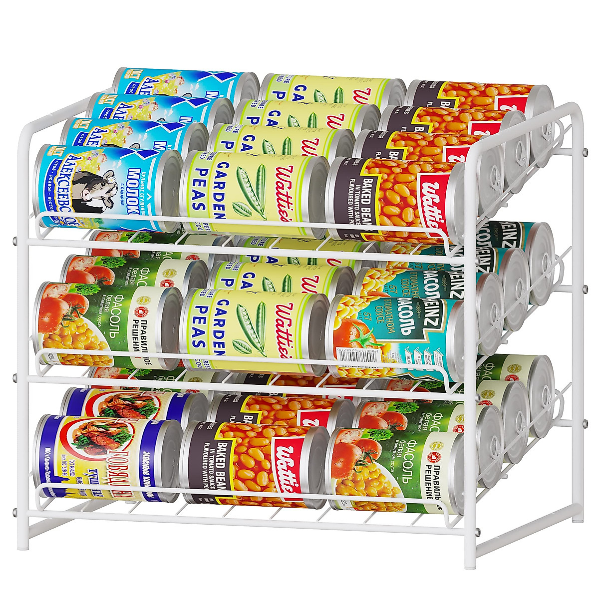 Simple Trending Can Rack Organizer, Stackable Can Storage Dispenser for Kitchen Cabinet or Pantry, White