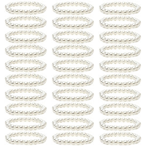 MOZAKA 30 Pieces 6mm/8mm Faux White Pearl Bracelets for Women Stackable Stretch Beaded Bracelets Simulated Pearl Bracelet Set for Bridesmaid Bridal Wedding Party Jewelry