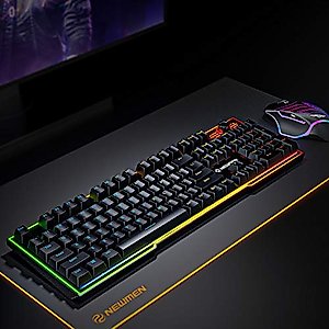 Newmen GM711 Gaming Keyboard Full Size RGB Backlit Hot-Swappable Mechanical Keyboard with Multimedia Control 104-Key Wired PC Gaming Keyboard for Windows Mac(Red Switch)