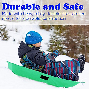Slippery Racer Downhill Sprinter Flexible Kids Toddler Plastic Cold-Resistant Toboggan Snow Sled with Pull Rope and Handles -35 Inch (GREEN)