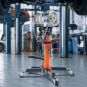VEVOR Transmission Jack, 1322 LBS Hydraulic Telescoping Transmission Jack, 32"-67" High Lift Transmission Jack Stand with Foot Pedal, 360° Swivel Wheel, Hydraulic Transmission Jack