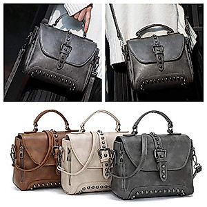 Mn&Sue Women Rivet Studded Crossbody Bag Vintage Top Handle Satchel Motorcycle Style Shoulder Messenger Purse for Lady (#1 Dark Grey)