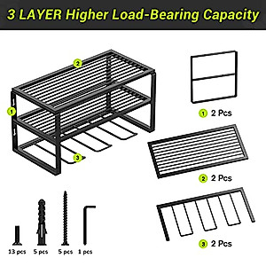 Bodato Power Tool Organizer, 3 Layers Wall Metal Floating Tool Shelf Garage Storage Drill Holder and Tool Holder, Heavy-Duty Utility Rack for Cordless Drill & Screwdriver Gift for Father, Husband