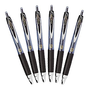 Uni-Ball Signo 207 Retractable Gel Pen, 0.38mm Ultra-Micro Point, Black, Pack of 6