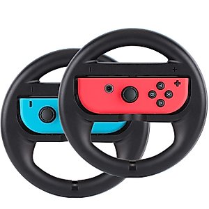 ABMSNO Racing Games Steering Wheel Grip-Suitable for Nintendo Switch Mario Kart, Joy-Con Steering Wheel, Black & Black (Kids Edition)