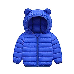 XMWEALTHY Baby Boys Girls Winter Coats Toddler Light Puffer Down Jacket Infant Kids Bear Hoods Padded Outwear Blue 12-18 Months
