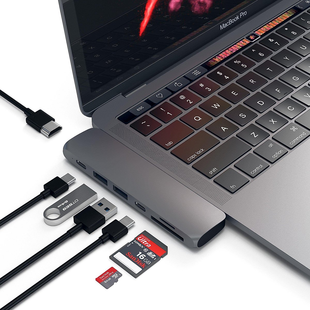 Satechi USB C Hub Adapter, USB C Dongle 7 in 1, USB C with 4K HDMI, 87W USB C PD Charging, USB C Data, 2 USB-A Data, Micro/SD Card Readers, for MacBook Pro/Air M1 M2 M3 M4 - Space Gray