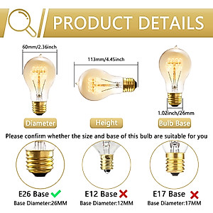 Figame A19 Edison Bulb 40W 6-Pack - Dimmable 120V Amber Glass, Antique Retro Style Old-Fashioned Incandescent Bulb, 2200K Warm Yellow Light, for Home Office Desk Lamp