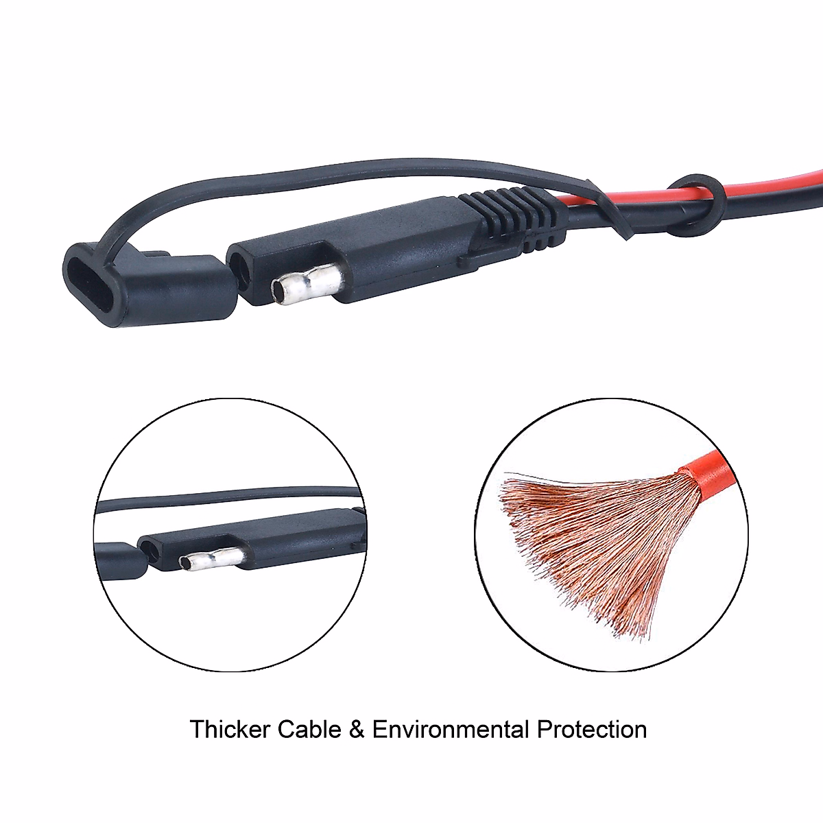 Ovitar O Ring Terminal SAE Cable - 12V-24V Quick Disconnect Extension Cable 2 Pin DC Connection Cord Plug for Camp Trailer Solar Panels Battery