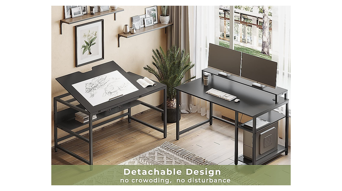 SEDETA L Shaped Computer Desk with Hutch, Drafting Drawing Table for ...