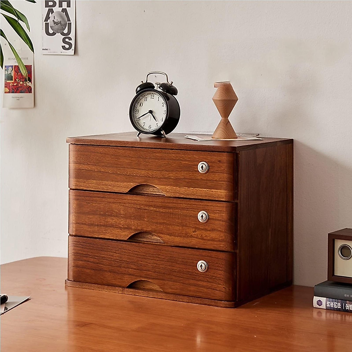 JAEFIT Desktop File Cabinet - Solid Wood Storage Box, Wooden Desktop Drawer Cabinet, Desktop Storage Box with Lockable Drawers, 1/2/3/4 Floors Flat File Cabinet (Size : 3 Layer)