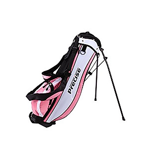Distinctive Girls Pink Junior Golf Club Set for Age 6 to 8 ( Height 3'8" to 4'4" ), Left Handed Only, Set Includes: Driver, Hybrid Wood, 2 Irons, Putter, Bonus Stand Bag & 2 Headcovers