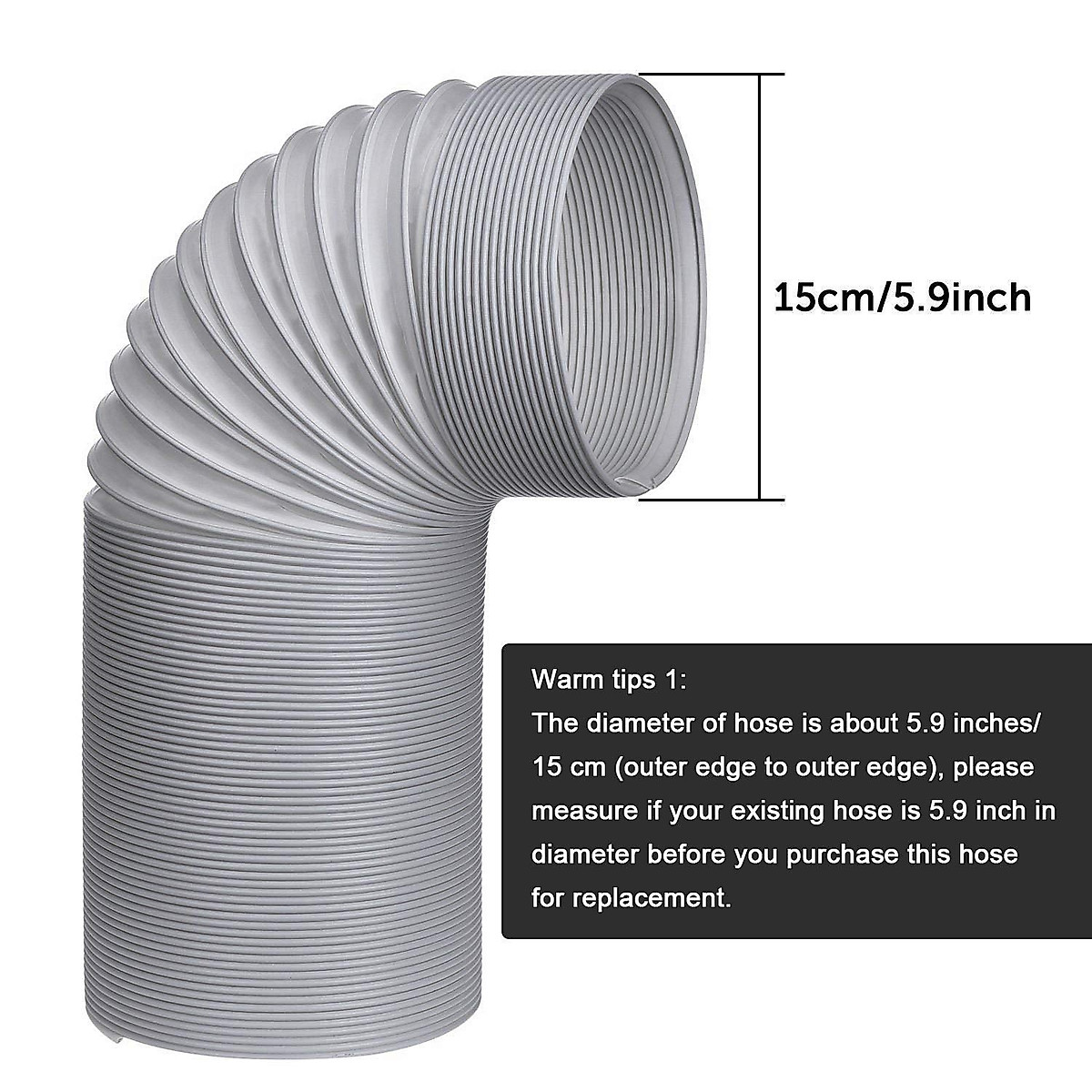 Hotop Air Conditioner Exhaust Hose, 5.9 Inches Diameter and 59 Inches Length Exhaust Vent Hose with Counterclockwise Thread Compatible with Portable Air Conditioner