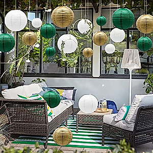 Green Gold Paper Lanterns Party Decorations, Round Hanging Lantern for St. Patrick's Day, Graduation, Wedding, Tropical Jungle Theme Birthday Party Football Theme Baby Shower Decorations